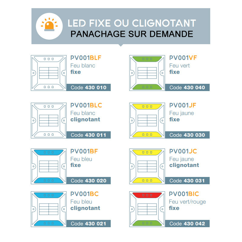 Pavé balisage solaire LED Blanc fixe PV001 BLF (430010)