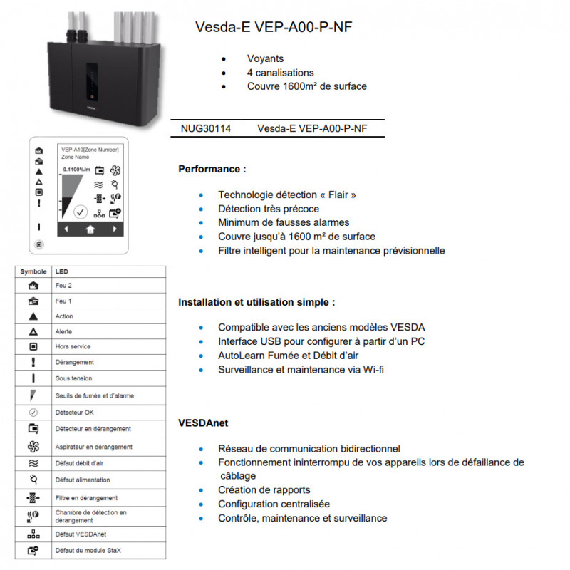 Détecteur Vesda-E VEP-A00-P-NF (NUG30114)