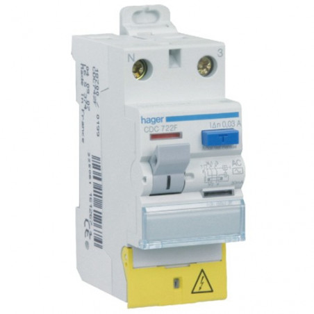 Inter. diff. 2P 25A 30mA AC borne déc. (HAG CDC722F)
