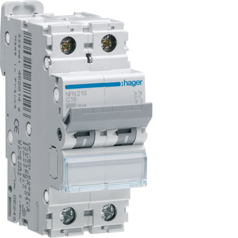 Disjoncteur 2P 6-10kA courbe D - 1A 2 modules (NGN201)