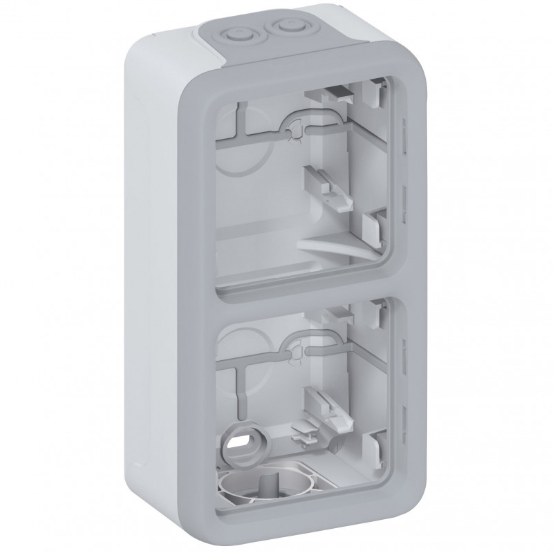 Boîtier Plexo 2 postes vertical pour montage en saillie gris (069954)