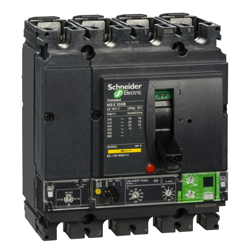 Compact NSX160F - disjoncteur différentiel - 4P 36KA Micrologic 4.2AB Vigi 160A (LV433857)